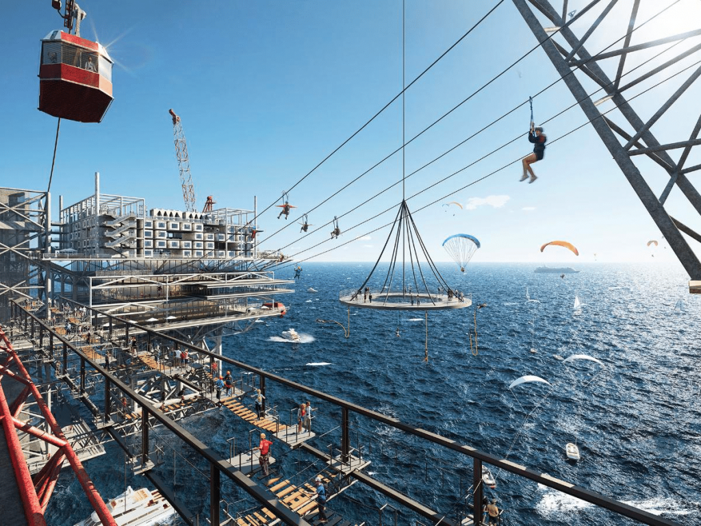 In Saudi-Arabië wordt een booreiland omgebouwd tot luxe zwemparadijs